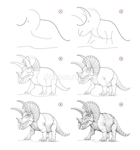 Page Shows How To Learn To Draw Sketch Of Triceratops Creation Step By Step Pencil Drawing