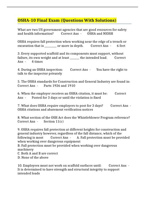 Osha 10 Final Exam Questions With Solutions Osha 10 Stuvia Us