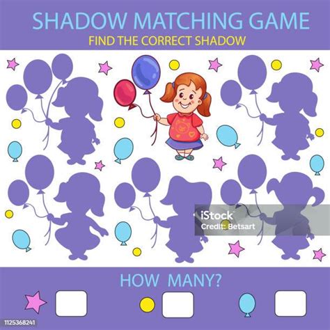 아이 섀도 일치 게임 정확한 그림자 찾기 풍선 어린 소녀 재미 있는 수수께끼 엔터테인먼트입니다 아기를 위한 활동 페이지입니다