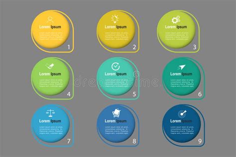 Business Concept 9 Steps Shape And Multicolor Label Design For