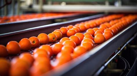 Premium Photo Agricultural Row Of Oranges On A Conveyor Belt
