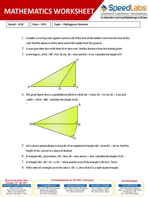 Pythagoras Theorem And Similar Shapes Important Qs 13 Icse09m