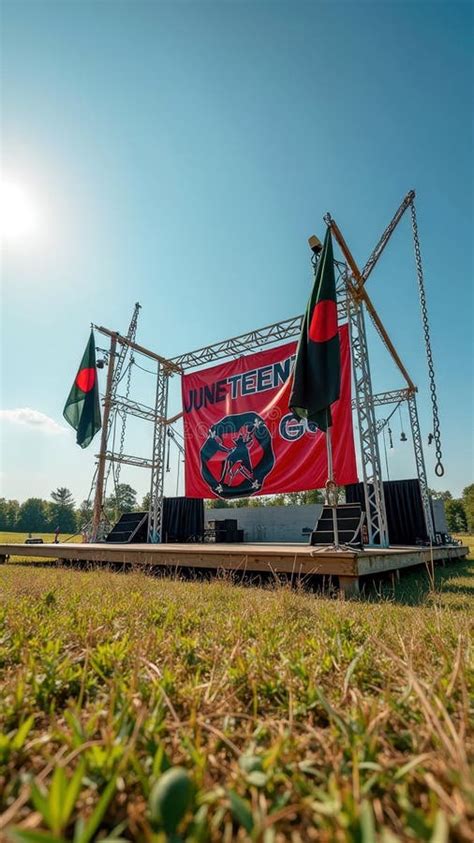 Juneteenth Celebration Stage With Flags On Sunny Day Stock Image Image Of Outdoors Culture