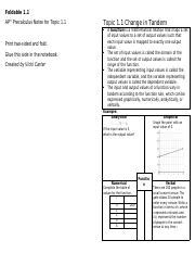 Change In Tandem Docx Foldable AP Precalculus Notes For Topic Topic Change In