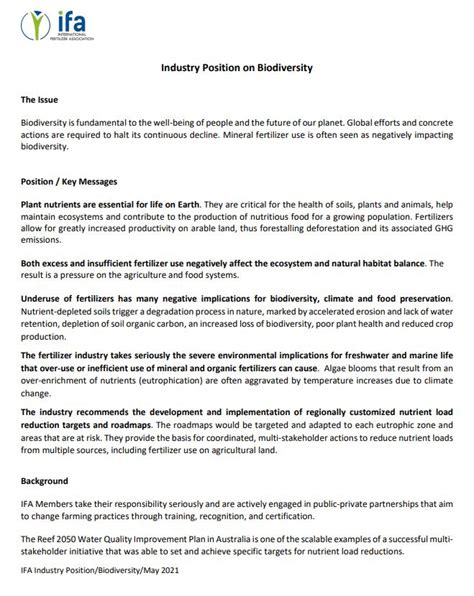 Industry Position Paper On Biodiversity Fertilizer