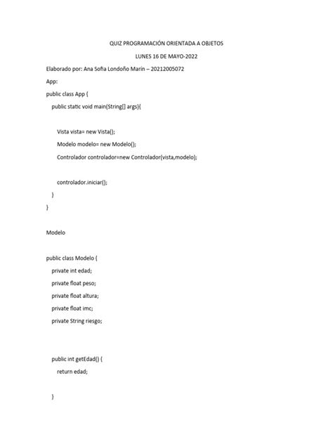 Quiz ProgramaciÓn Orientada A Objetos Pdf Obesidad Peso