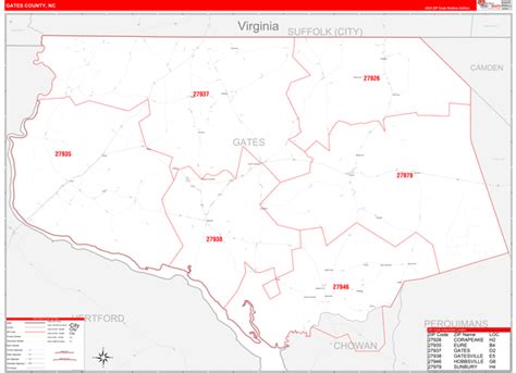 Gates County Nc Wall Map Red Line Style By Marketmaps Mapsales