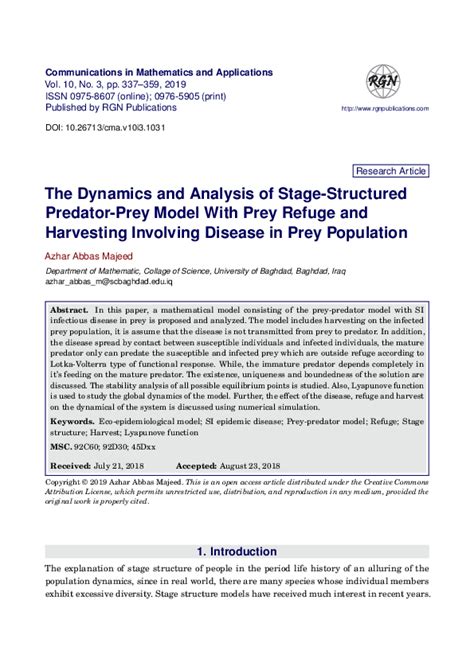Pdf The Dynamics And Analysis Of Stage Structured Predator Prey Model