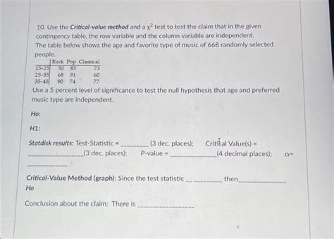 Solved 10 Use The Critical Value Method And A χ2 Test To