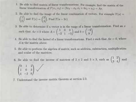 Solved Be Able To Find Matrix Of Linear Transformations For