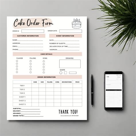 Editable Cake Order Form Printable Bakery Order Form Small Etsy