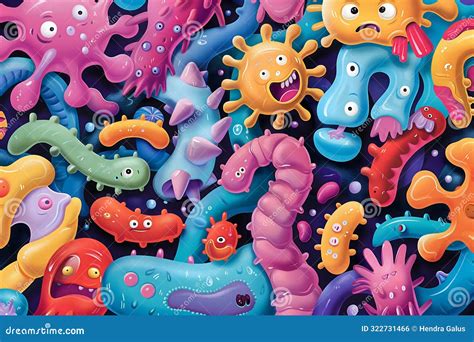 Diverse Personified Bacteria As Illustration Of Healthy Gut Microbiome