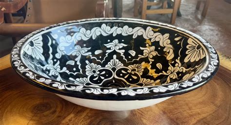 Lavabo Ovalin Talavera Fina Blanco Y Negro Estilo Antiguo Agregar A Fa