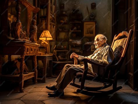Premium Photo Old Man Sitting In Rocking Chair In A Room With