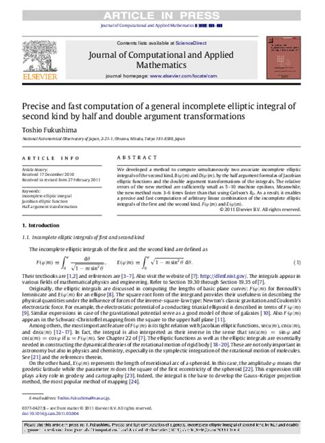 Pdf Precise And Fast Computation Of A General Incomplete Elliptic Integral Of Second Kind By