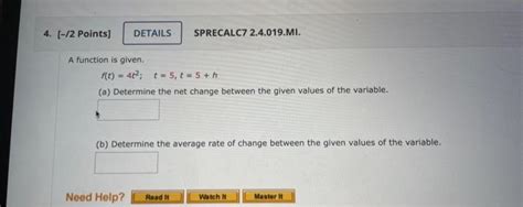 solved a function is given f t 4t2 t 5 t 5 h a determine