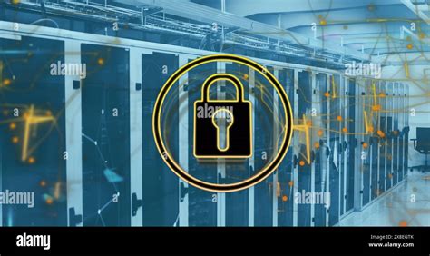 image of padlock in circle with navigation pattern over connected dots