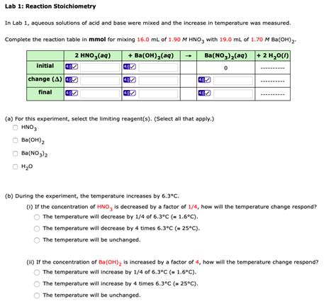 Solved Lab 1 Reaction Stoichiometry In Lab 1 Aqueous