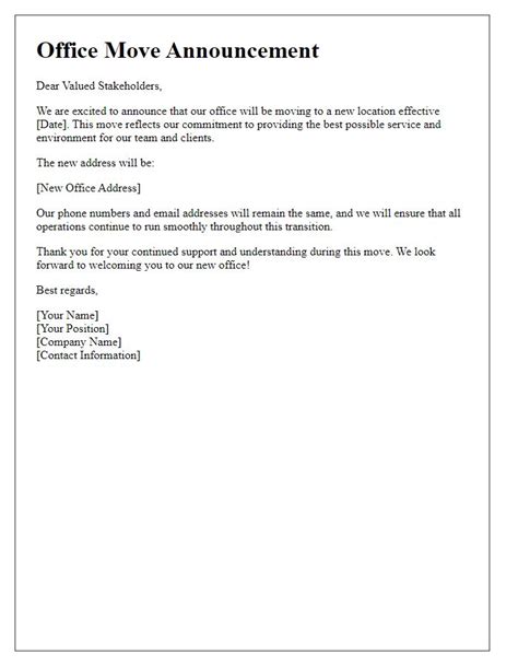 Letter Template For Office Relocation Announcement Free Samples In Pdf Letterin
