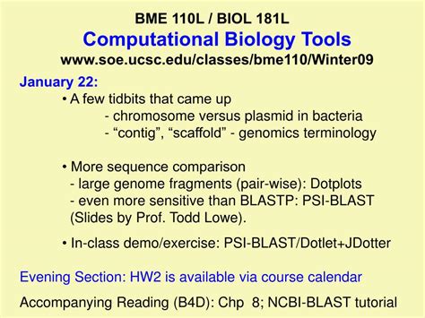 Ppt Bme 110l Biol 181l Computational Biology Tools Powerpoint