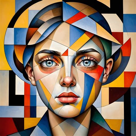 Geometric Cubist Portrait Of A Woman In Vivid Colors Stock Illustration Illustration Of