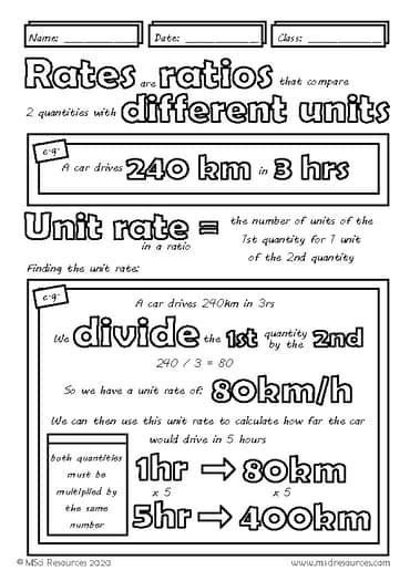 Solving Rate Problems Doodle Review Visual Notes Sheet By Msci Resources