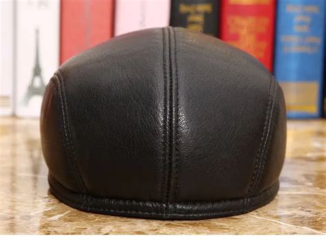 Мужские Козырьки Шляпы из натуральной кожи, Мужская зимняя теплая ...