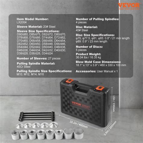 Vevor 36 Pcs Pull And Press Sleeve Kit Steel Bush Bearing Removal