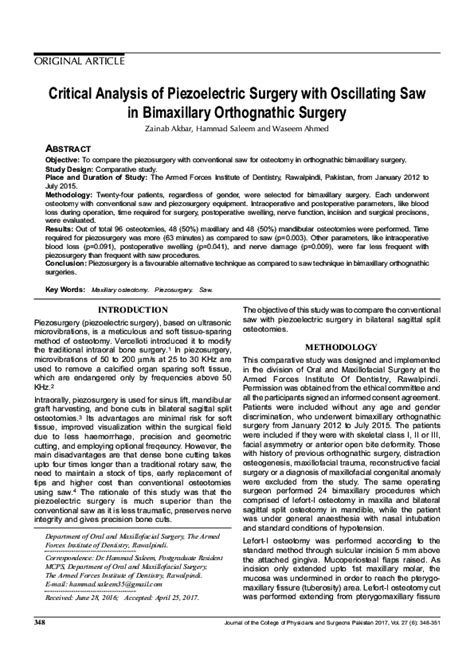 Pdf Critical Analysis Of Piezoelectric Surgery With Oscillating Saw In Bimaxillary