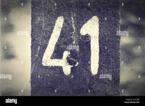 Number 41 White Number On A Dark Background Black And White Old Photo