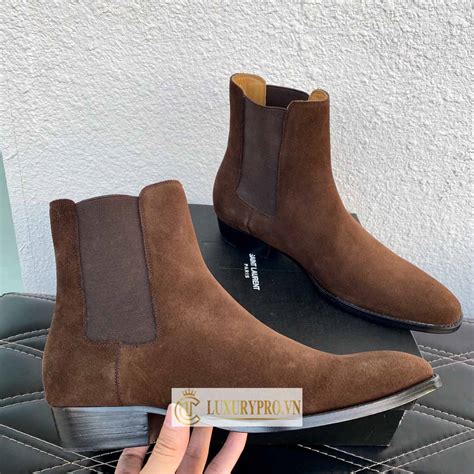 Giày Chelsea Boot Nam Ysl Da Lộn Màu Nâu Cao Cấp