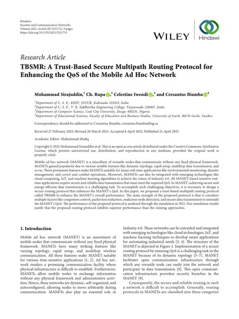 Pdf Tbsmr A Trust Based Secure Multipath Routing Protocol For