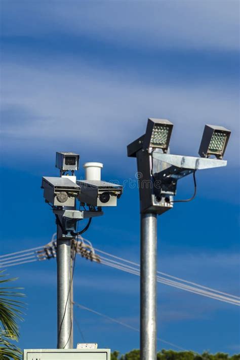 Urban Surveillance And Traffic Monitoring Cameras On Metal Poles In Brazil Devices Help Improve