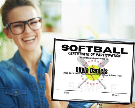 Editable Softball Certificate Template Award Participation Diploma