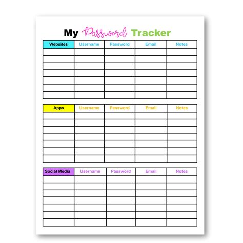Password Tracker Username Tracker Website Tracker App Tracker