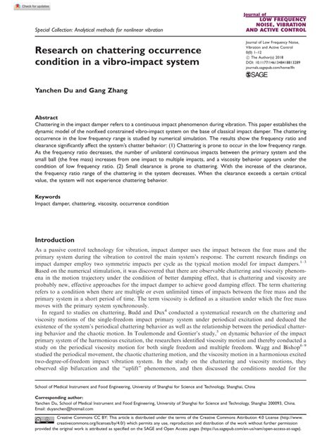 Pdf Research On Chattering Occurrence Condition In A Vibro Impact System