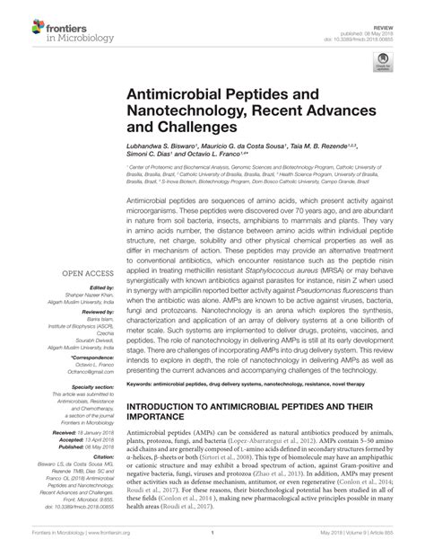 PDF Antimicrobial Peptides And Nanotechnology Recent Advances And Challenges