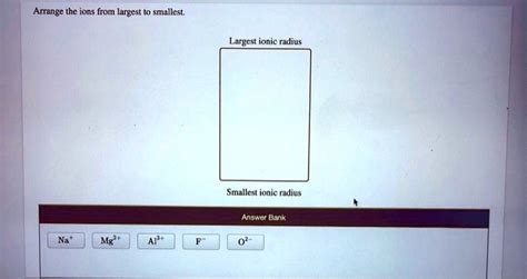 Solved Arrange The Ions From Largest To Smallest Largest Ionic Radius