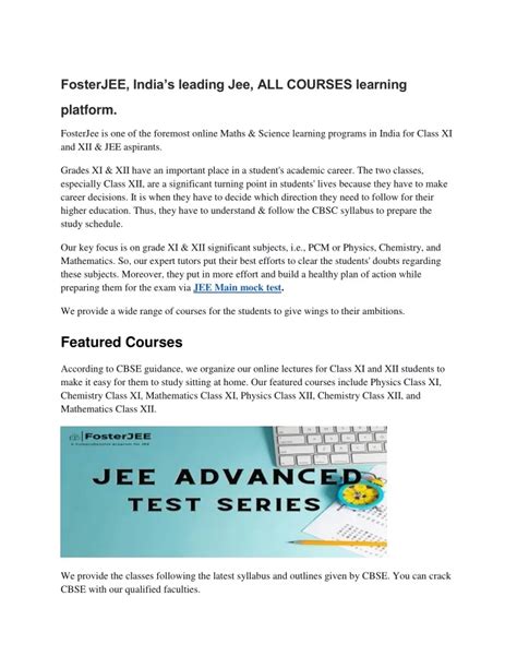 Ppt Fosterjee Indias Leading Jee All Courses Learning Platform