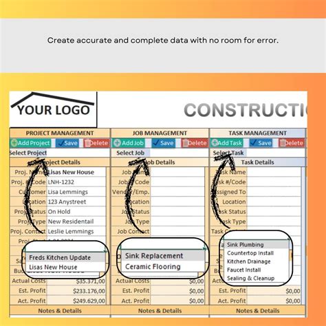Construction Project Tracker Excel Project Management Template