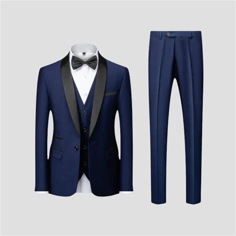 Mens Classic Tailored Three Piece Suit With Satin Lapels For Weddings