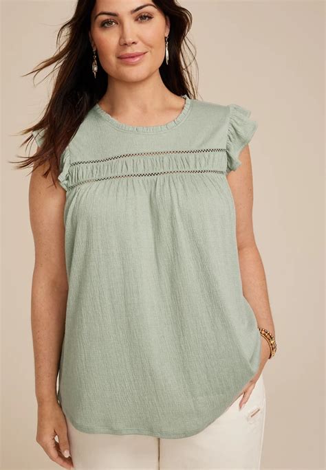 Plus Size Ruffle Sleeve Lattice Detail Top Maurices