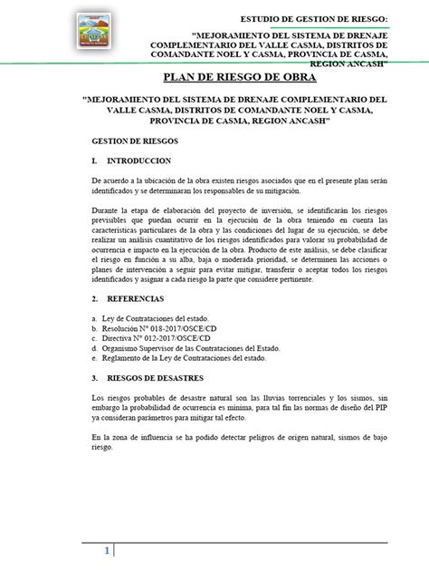 Plan De Gestion De Riesgos Dren Pdf Riesgo Inundar