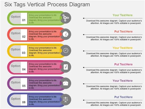 Six Tags Vertical Process Diagram Flat Powerpoint Design Presentation