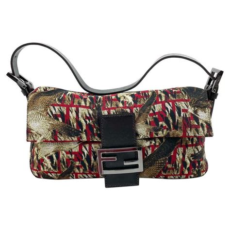 Fendi Baguette Vintage Bird Printed Multicolor Canvas Shoulder Bag For