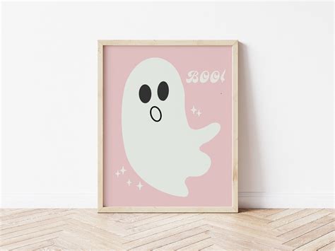 Pink Ghost Printable Pink Halloween Decor Halloween Wall Art Retro