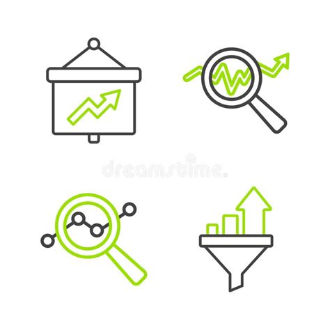 Set Line Sales Funnel With Chart Search Data Analysis And Board Graph