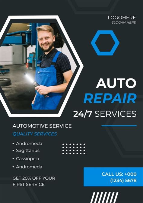 Free Geometric Car Repair Services Poster Template