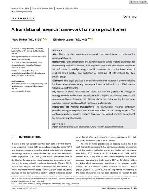 Pdf A Translational Research Framework For Nurse Practitioners