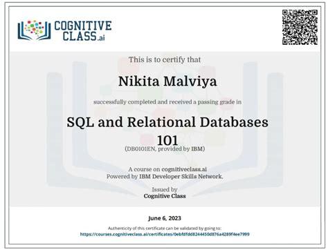 Certification In Sql And Relational Database Nikita Malviya